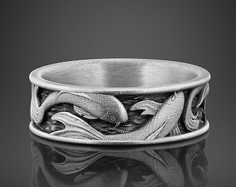 Japanese Koi Fish Cool Ring for Men, Carp Ring for Boyfriend, Sea ...