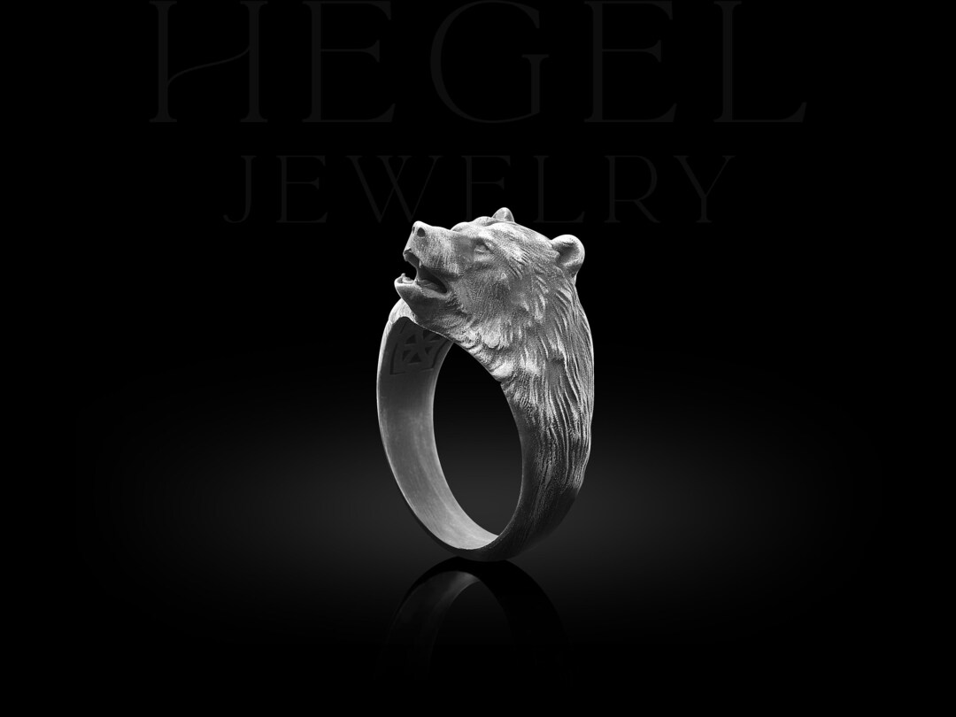 Silver Bear Head Rings for Man Sterling Bear Pinky Ring 925k Angry Bear ...