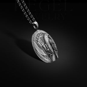 Viking Medallion Necklace With Raven and Axe, Sterling Silver Norse ...