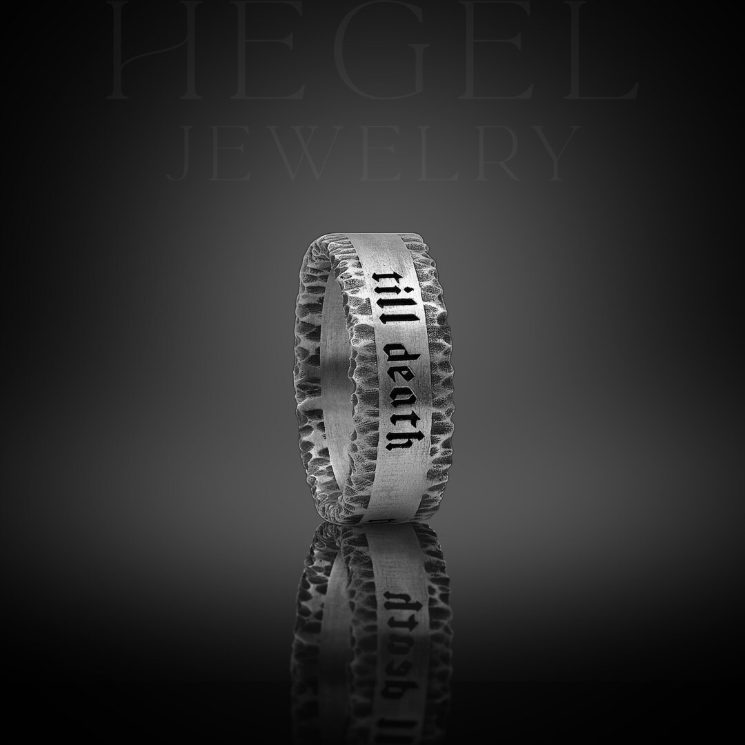 Till Death Ring for Couples - Unique Mens Promise Band - Sterling ...