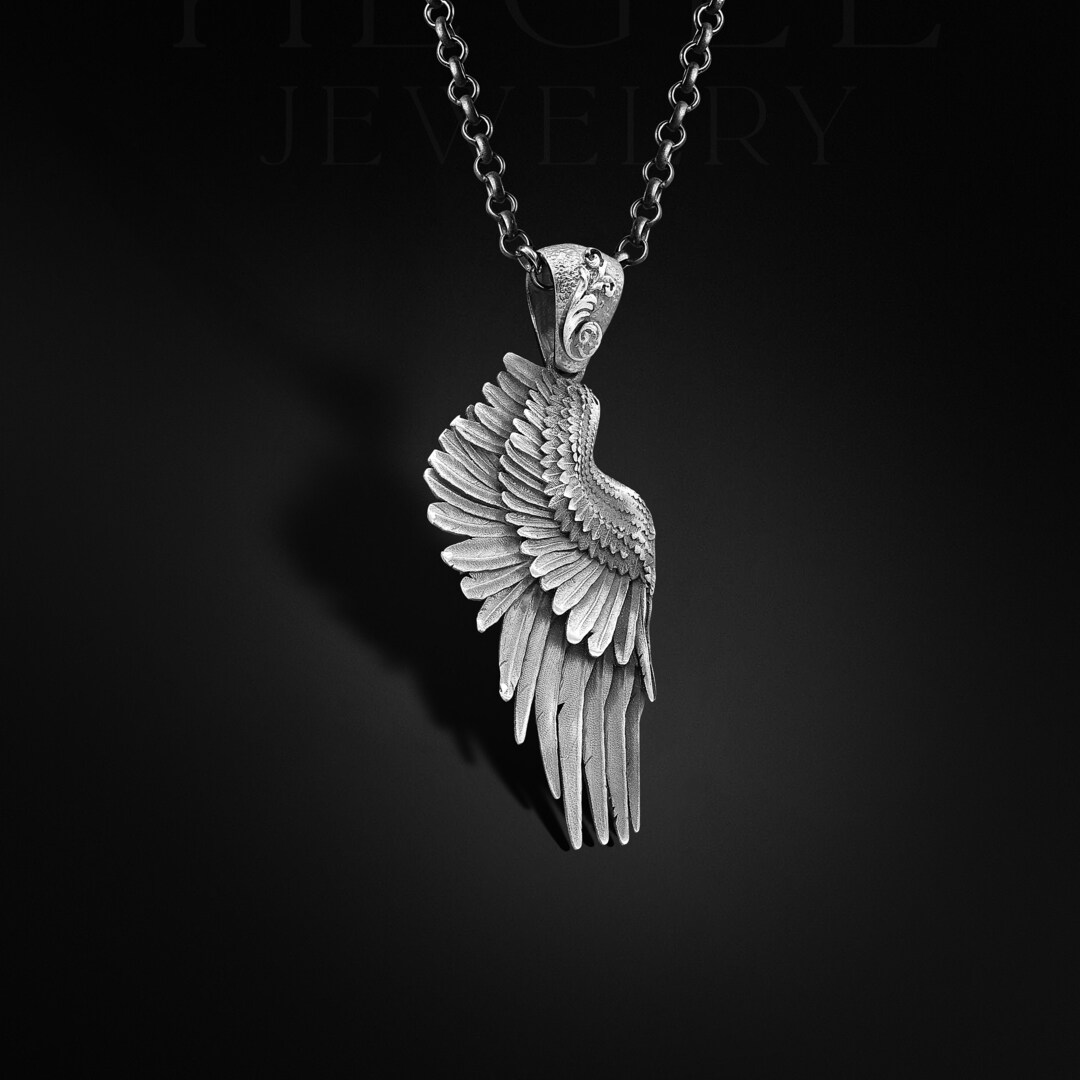 Angel Wing Handmade Silver Necklace, Guardian Angel Wing Silver Men ...