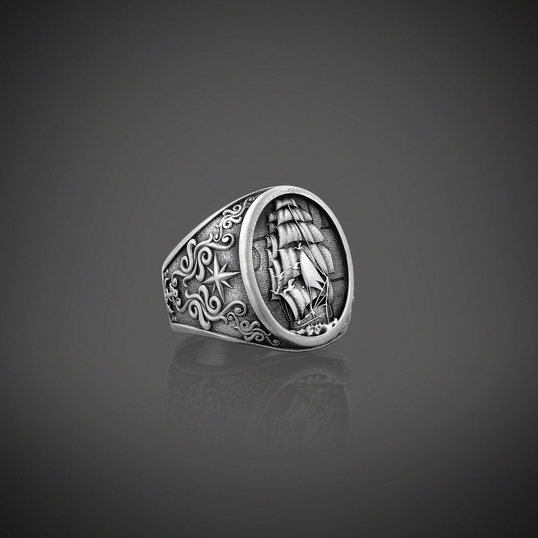 Silver Sailboat Ring, Viking Pirate Ship Ring, 925 Sterling Pinky Ring ...