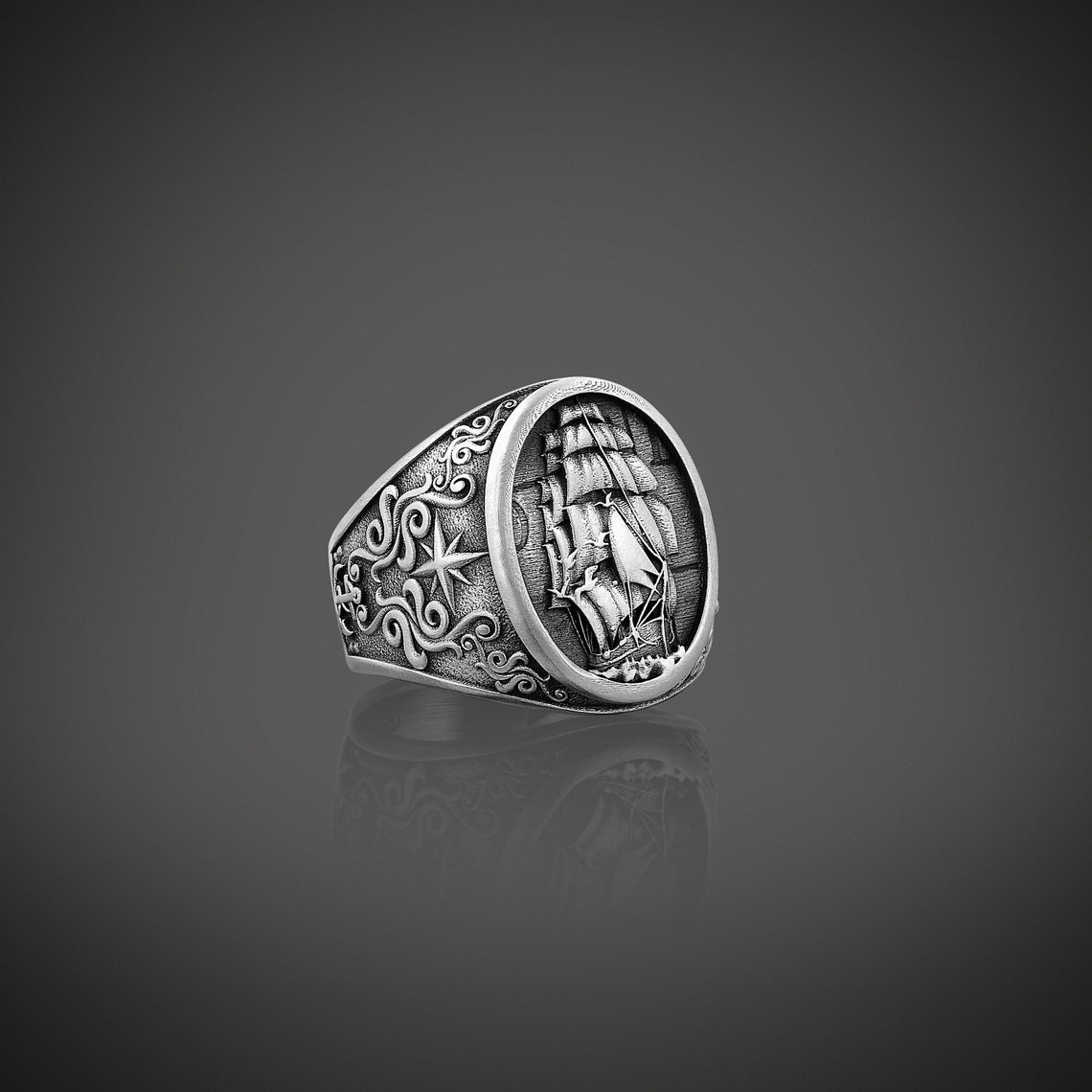 Silver Sailboat Ring, Viking Pirate Ship Ring, 925 Sterling Pinky Ring ...