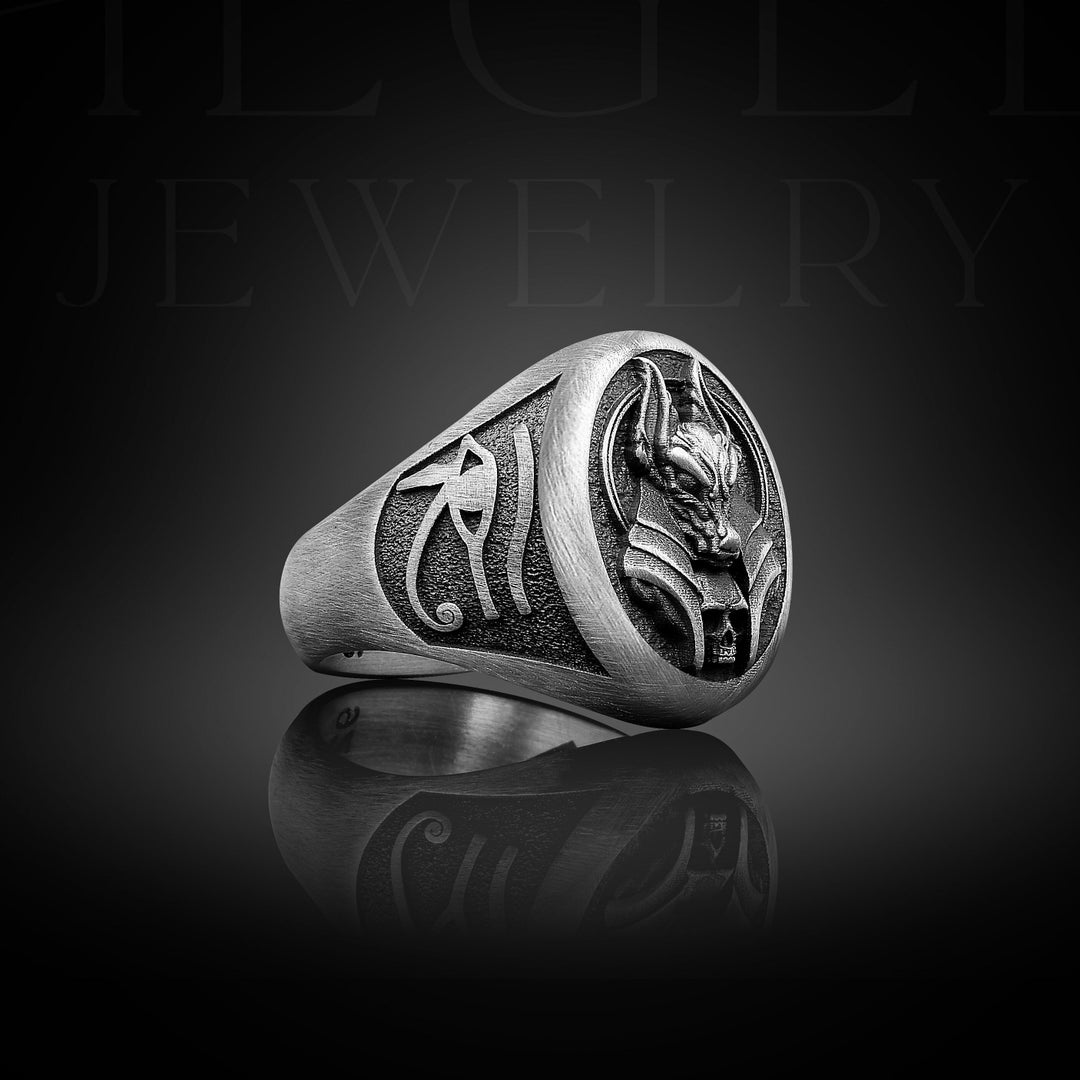 Anubis Handmade Silver Men Signet Ring, Egyptian God Sterling Silver ...