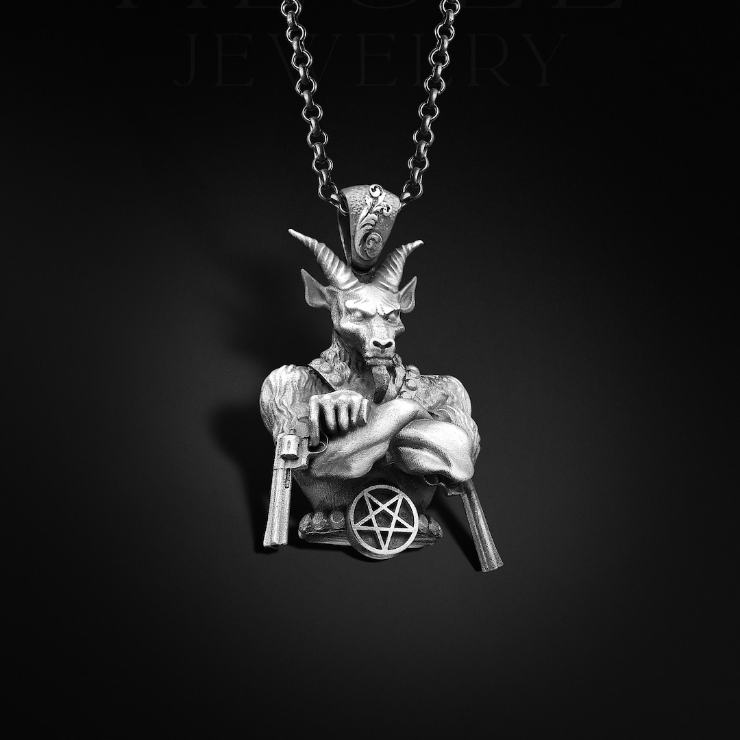 Devil Demon Pendant Silver Pentagram Pendant for Man Silver Horned Goat ...