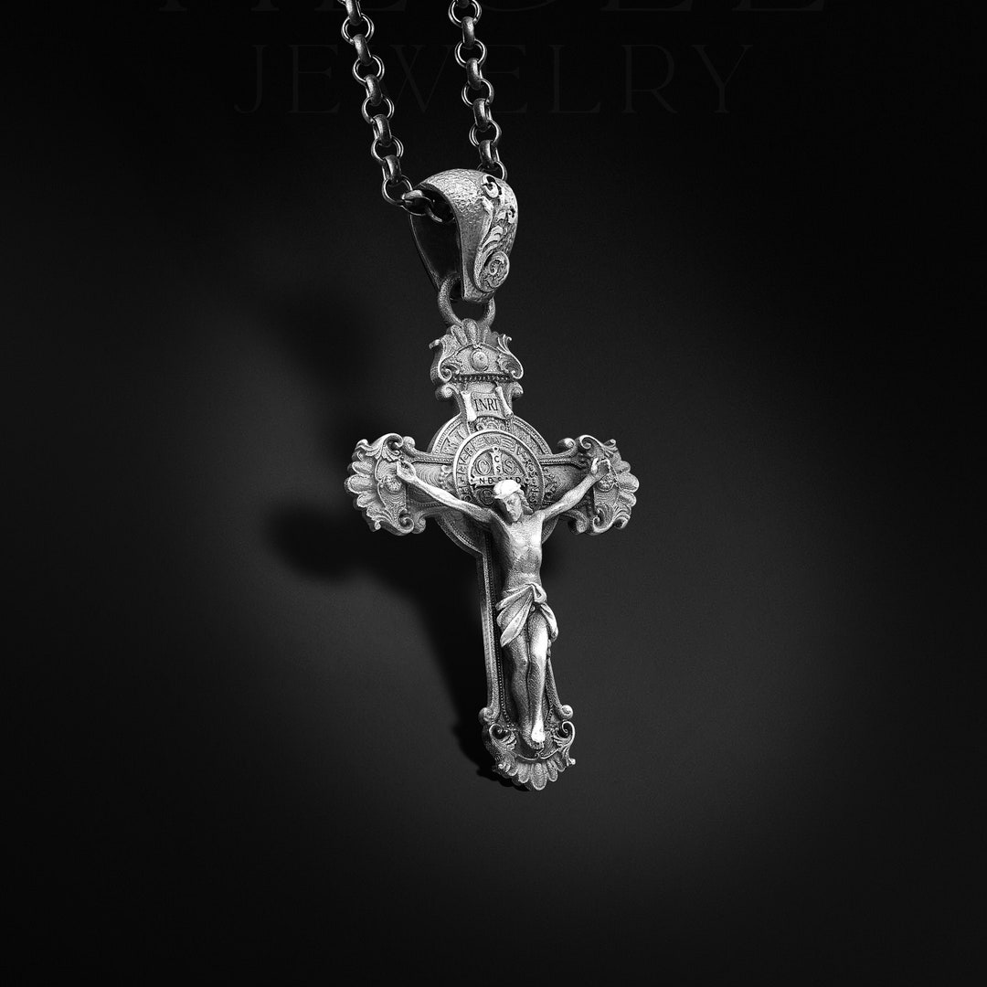 Crucifixion of Jesus Catholic Necklace Saint Benedict Medal Faith ...