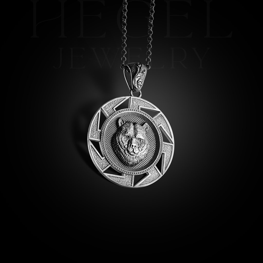 Viking Angry Bear Men Necklace, Large Silver Scandinavian Bear Pendant ...