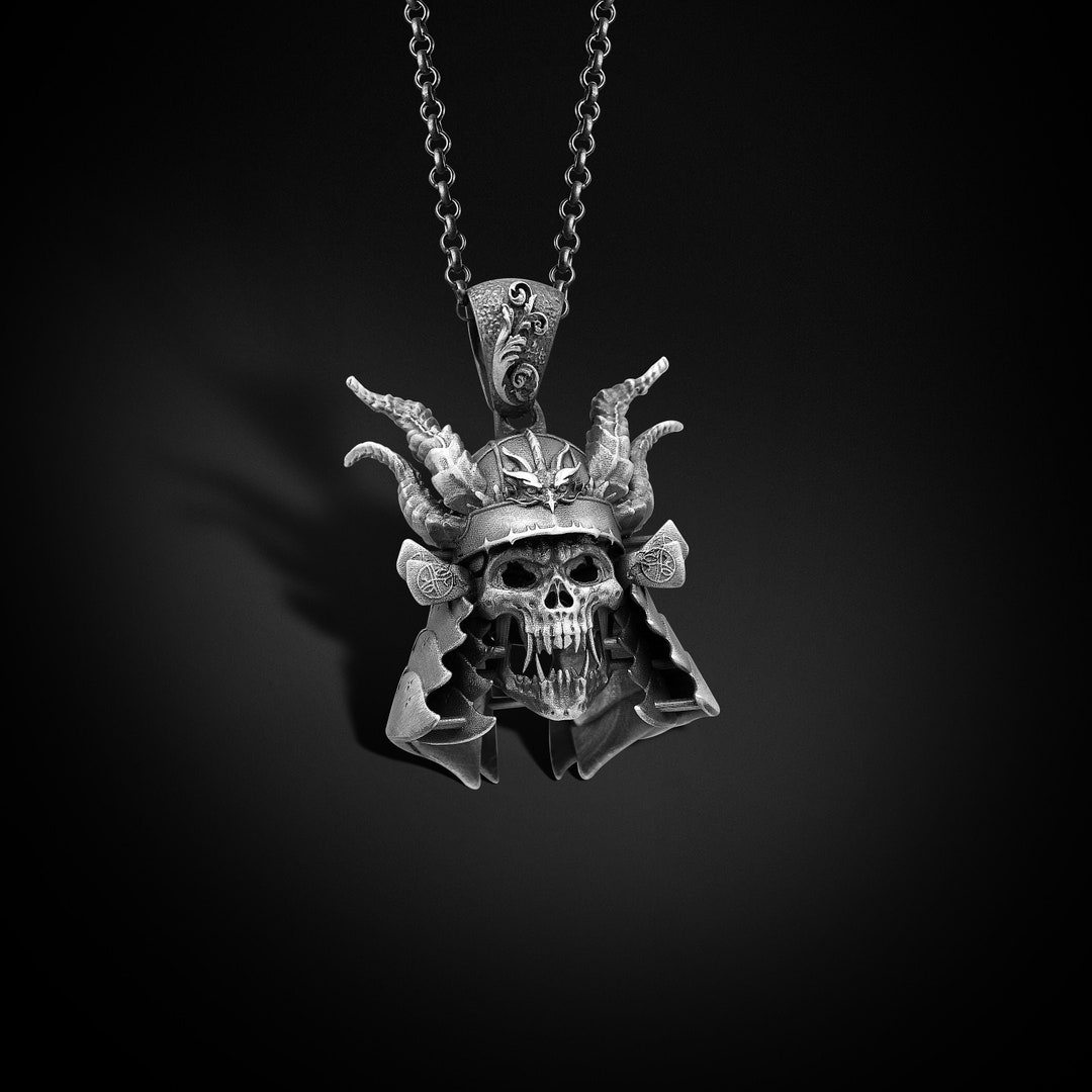 Silver Baphomet Satanic Pendant for Man Occult Skull Necklace Mens ...