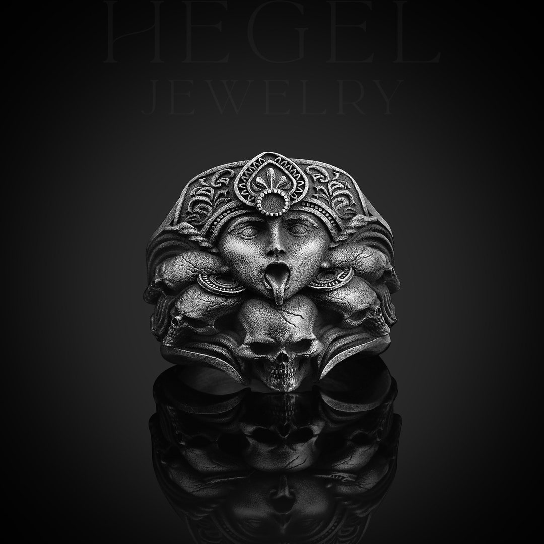 Goddess Kali 925 Sterling Silver Signet Ring for Men, Mythology Goddess Kali Gothic Ring Gift ...