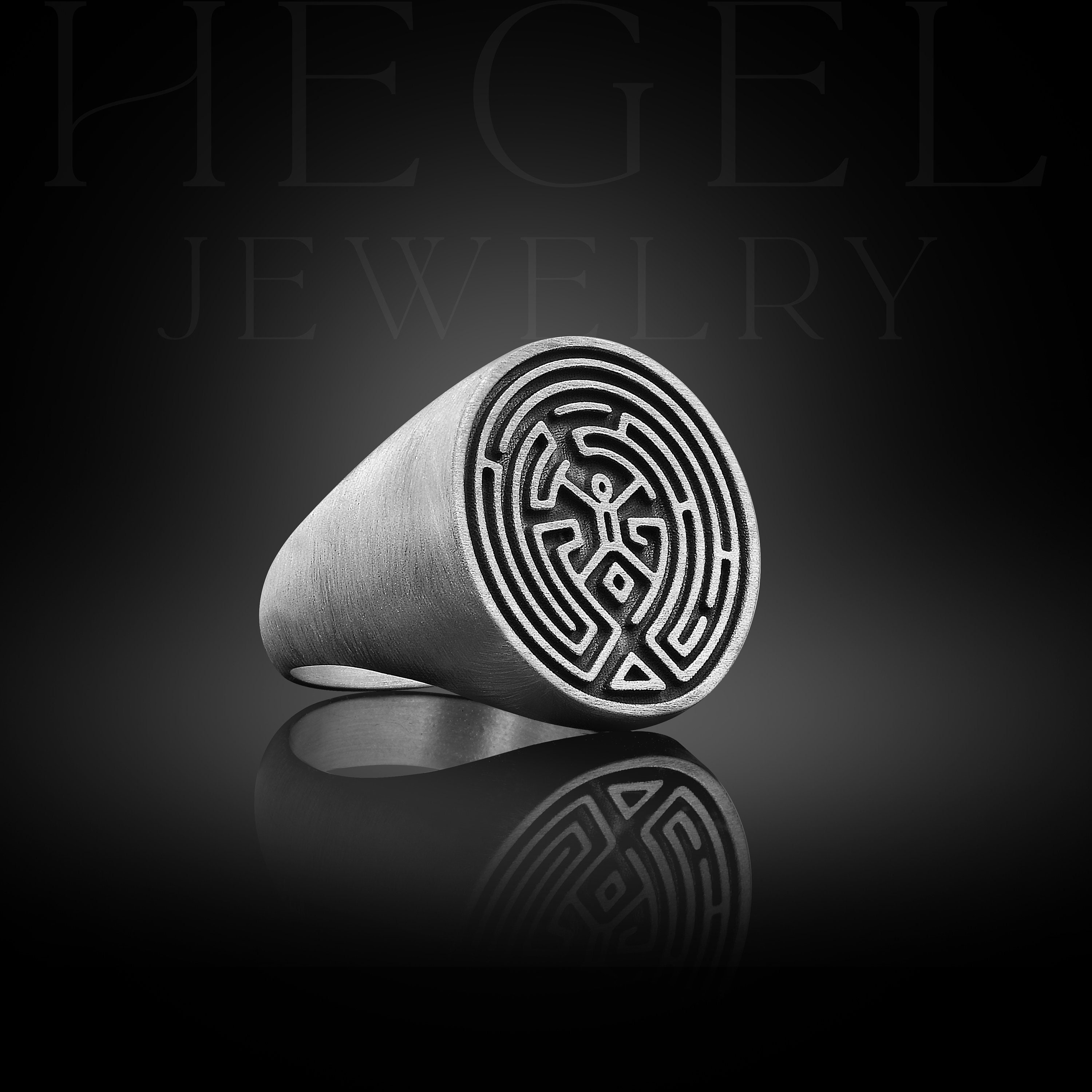 Silver Labyrinth Maze Ring Silver Maze Rings for Man Men Signet Ring ...