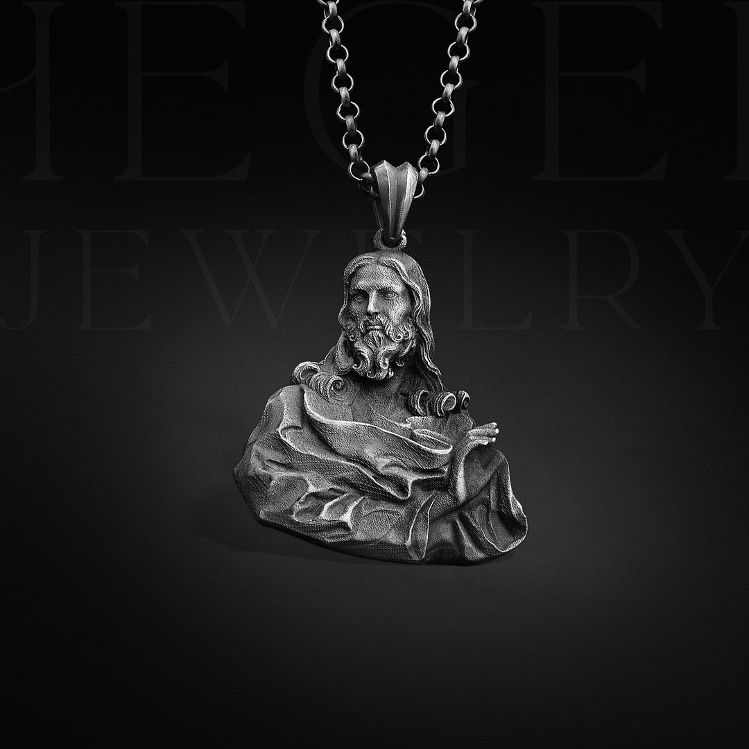 Christ Jesus Pendant, Silver Christian Jesus Mens Necklace, Religious ...