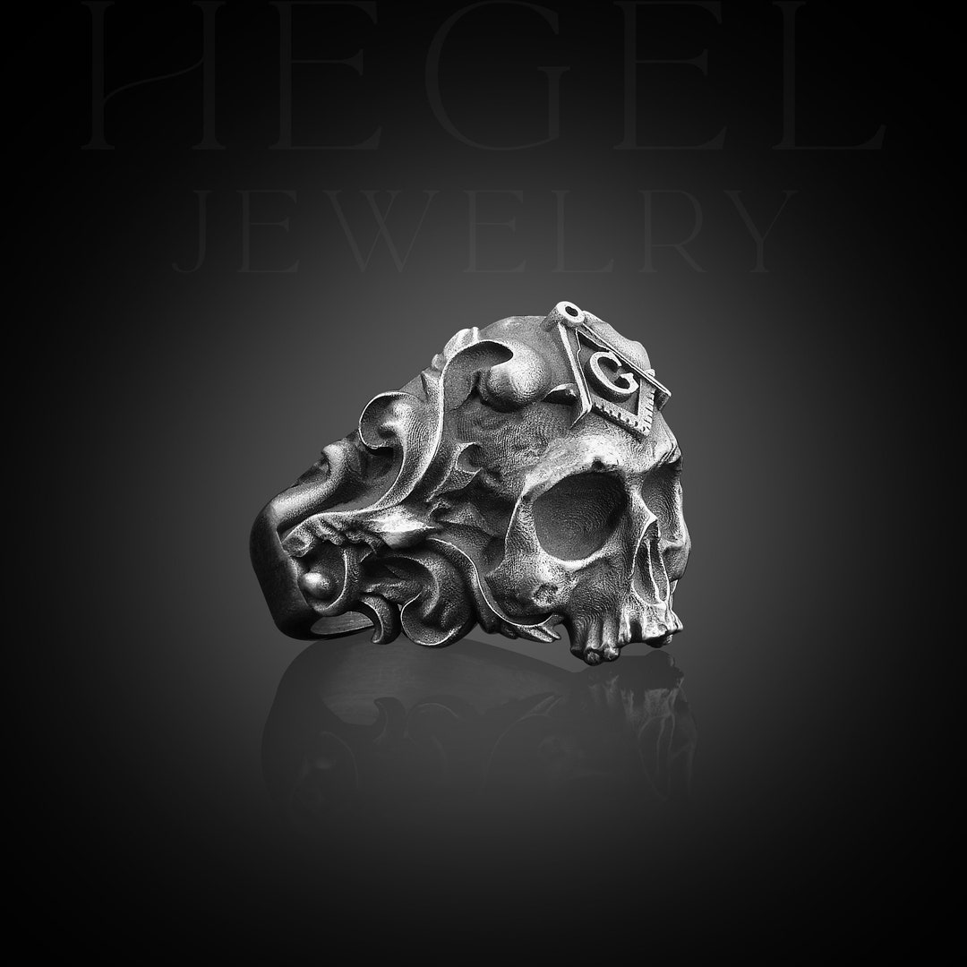 Mason Symbol on Skull With Crown Handmade Sterling Silver Men Biker ...