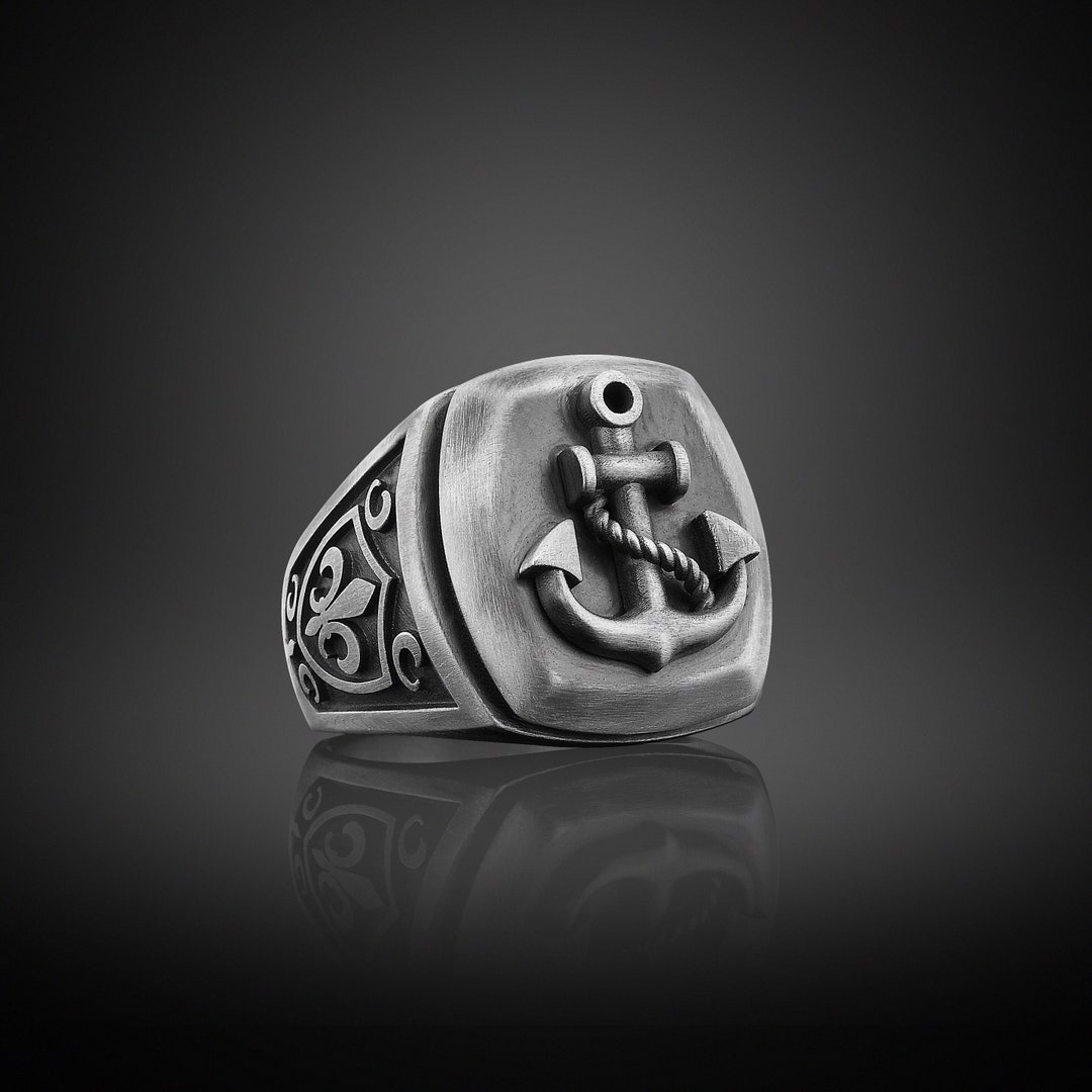 Anchor Signet Ring for Men Handmade Sailor Captain Ring Personalize ...