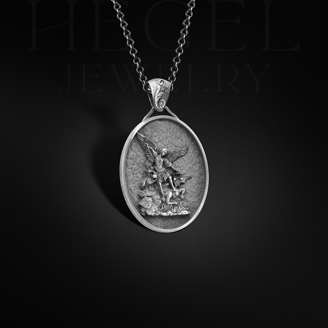 Archangel Saint Michael Silver Medallion, St Micheal Necklace, Orthodox ...