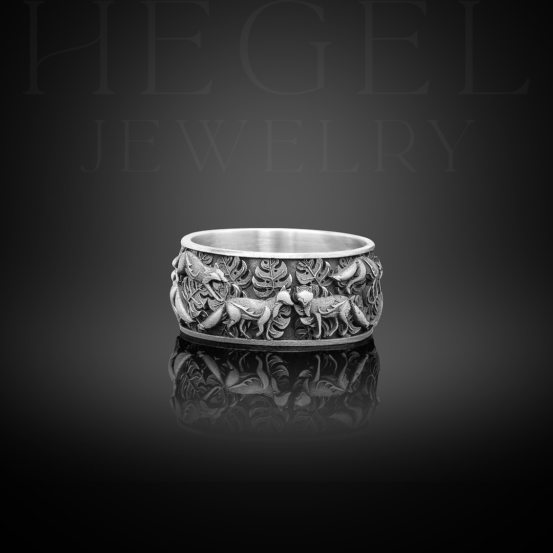 Fox Men Band Ring, Fox Silver Jewelry, Fox Silver Band, Animal Ring ...