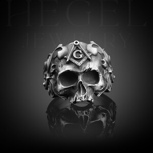Mason Symbol on Skull With Crown Handmade Sterling Silver Men Biker ...