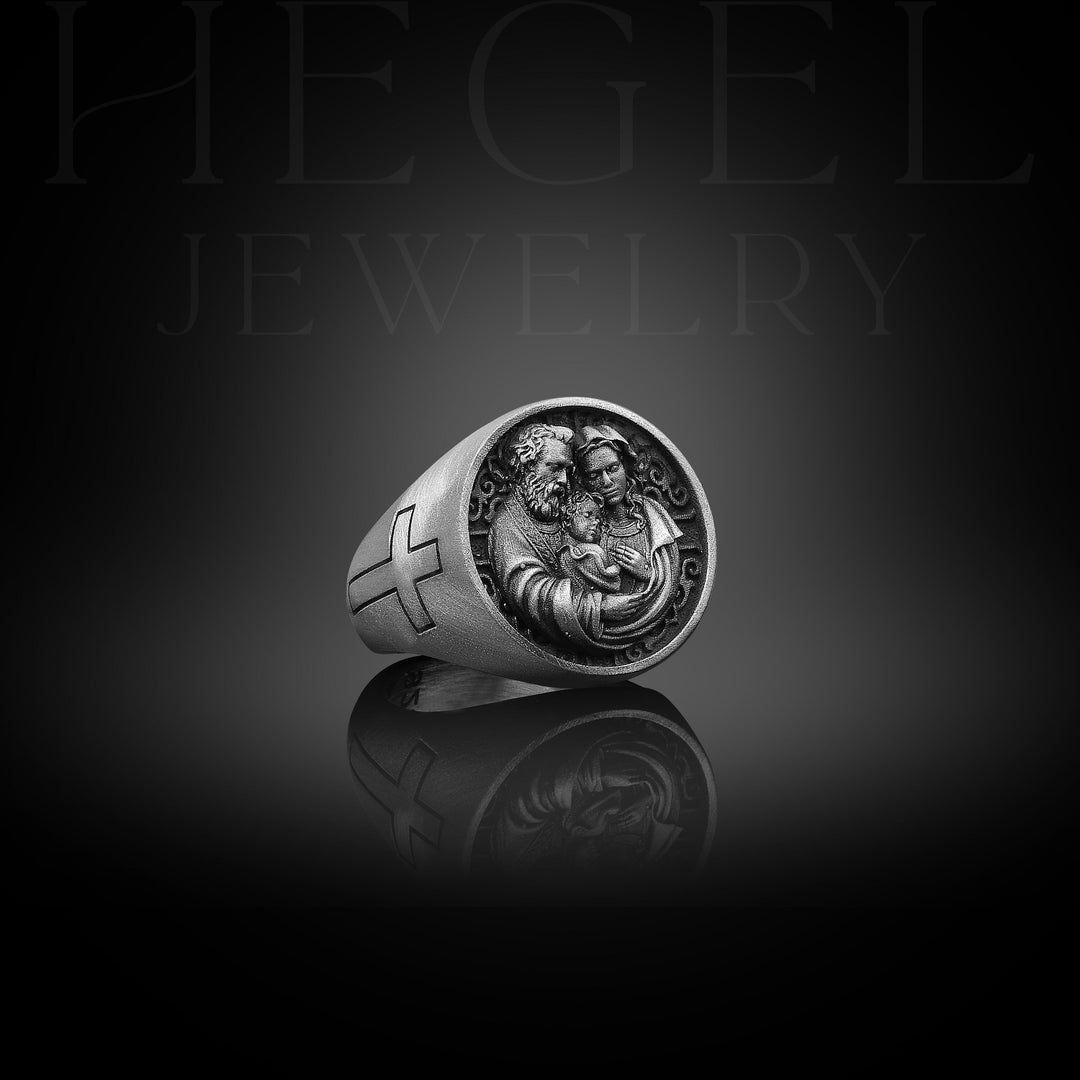 Holy Family Sterling Silver Signet Ring for Men, St Joseph Virgin Mary ...