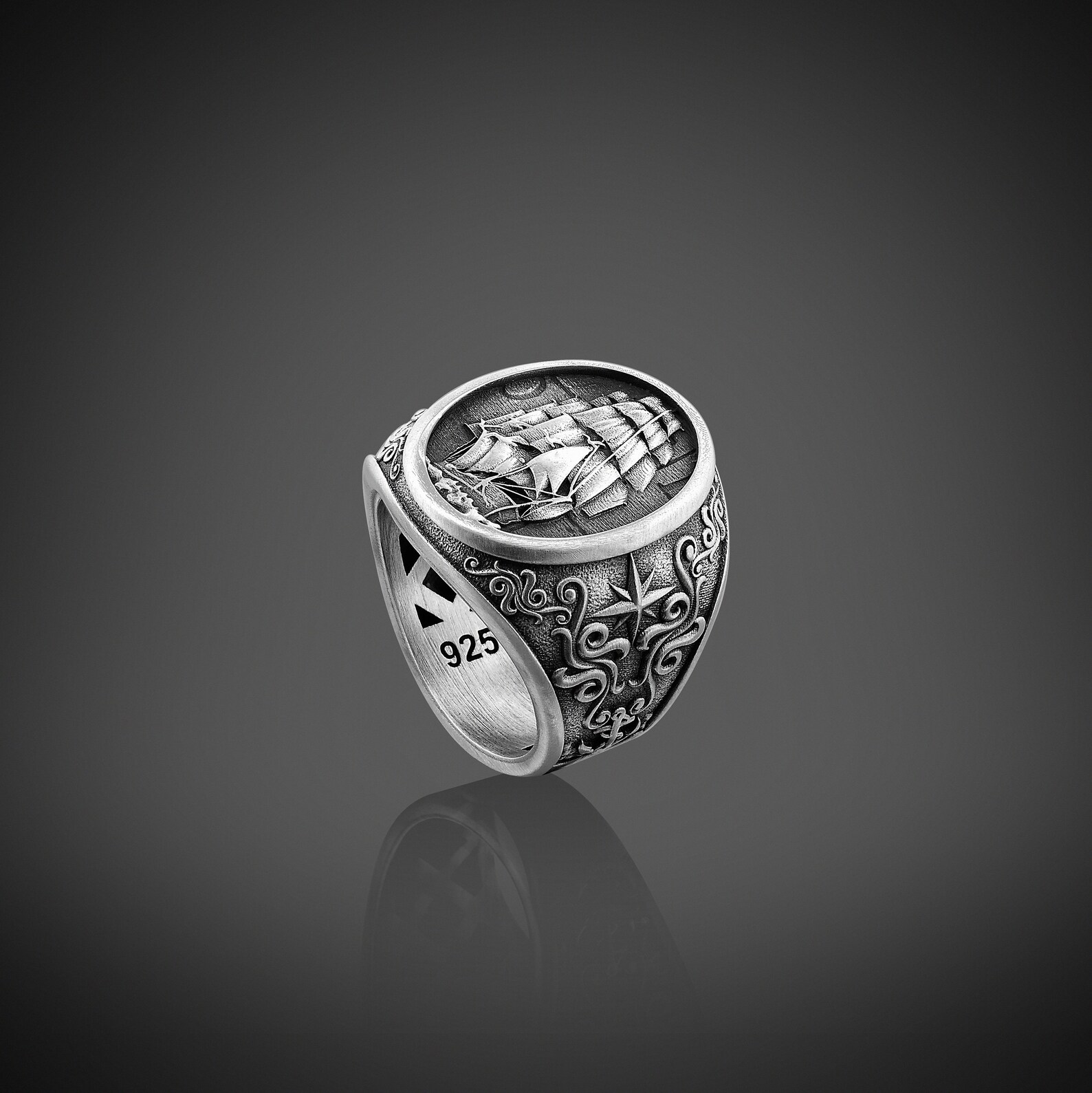 Silver Sailboat Ring, Viking Pirate Ship Ring, 925 Sterling Pinky Ring ...