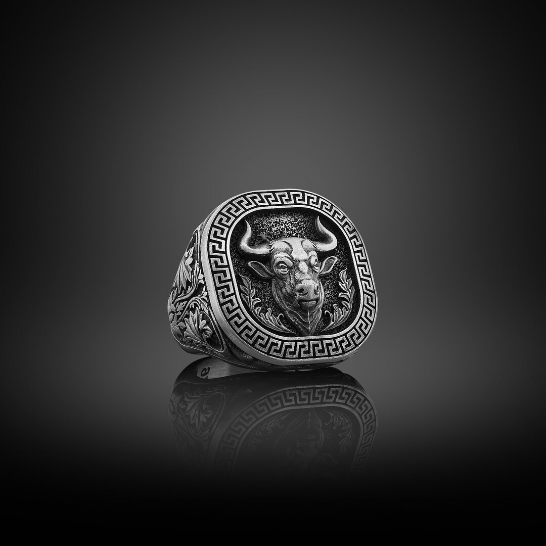 Taurus Bull 925 Silver Animal Ring, Sterling Silver Signet Ring, Zodiac ...