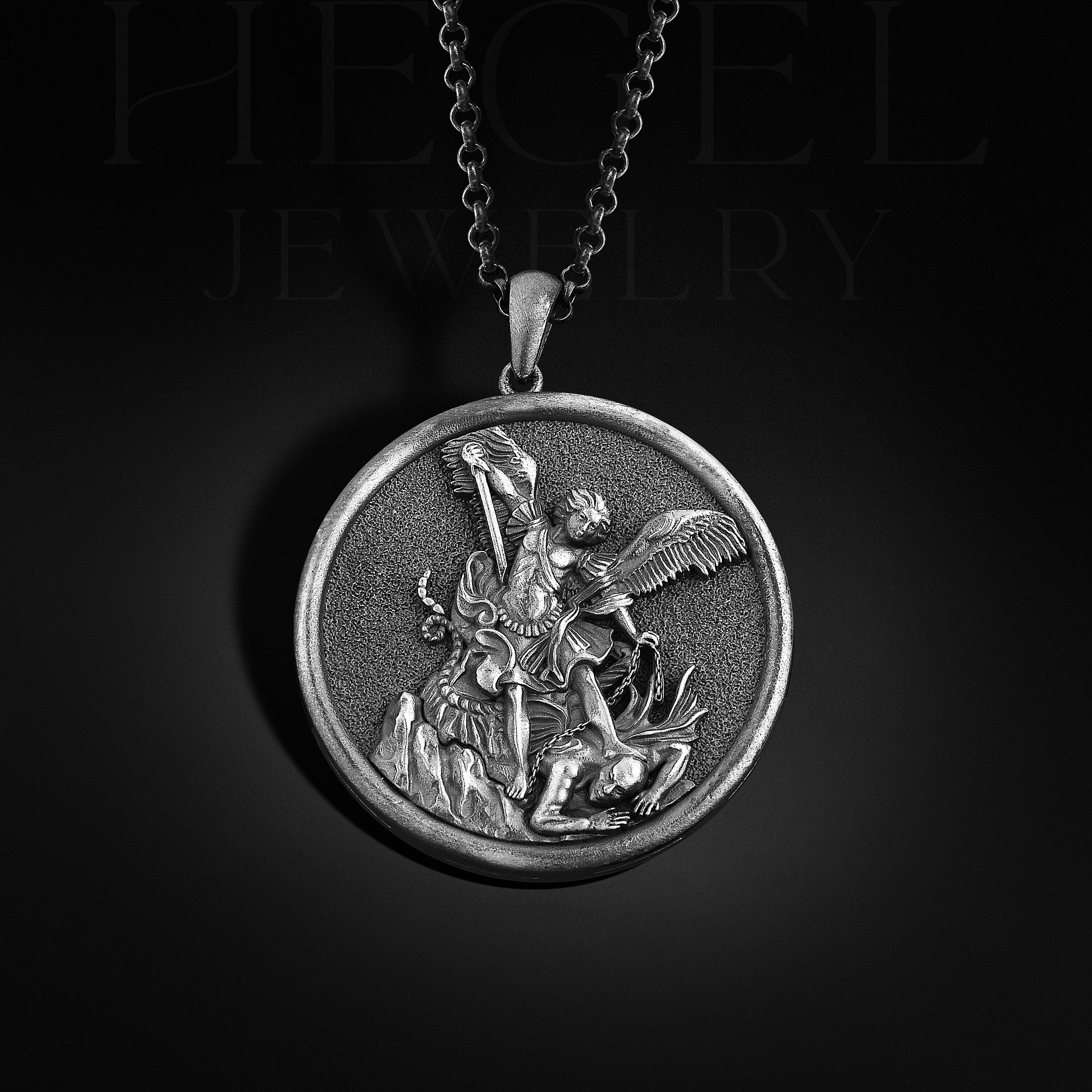 Sterling Silver St Michael Medallion Necklace, Archangel Pendant - Etsy