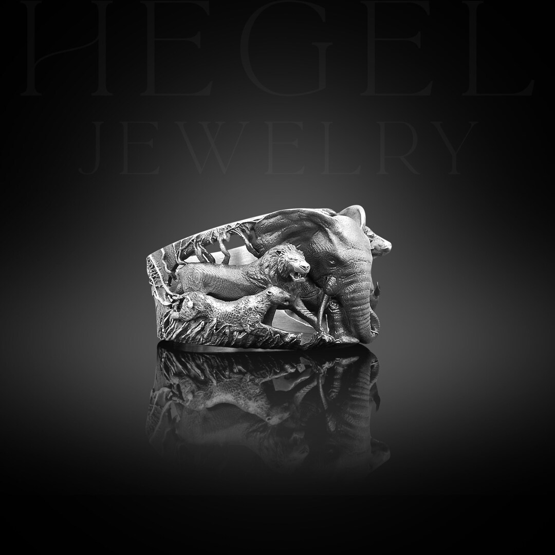 Mens African Ring, Mens Lion Ring, Silver Elephant Ring, Big Five Men ...