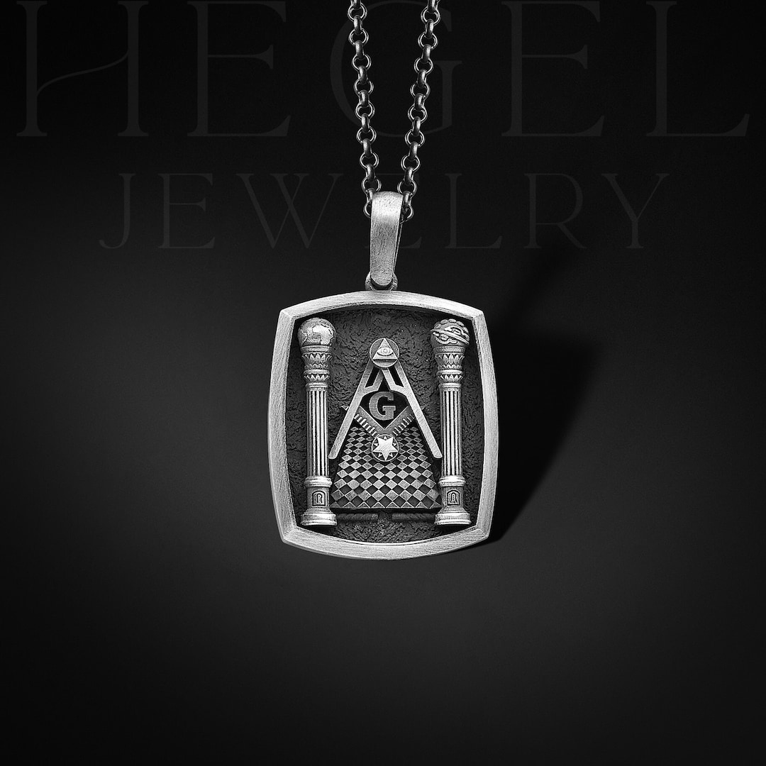 Masonic Pendant for Men, Freemason Necklace Silver Master Mason Amulet ...