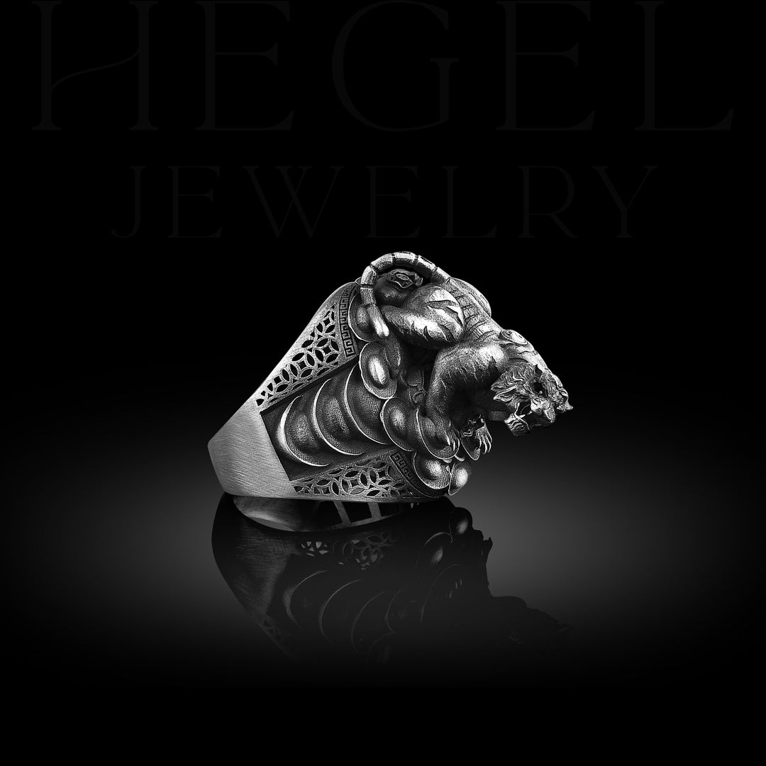 Chinese Tiger Signet Ring, Sterling Silver Men Ring, Tiger Head Silver ...