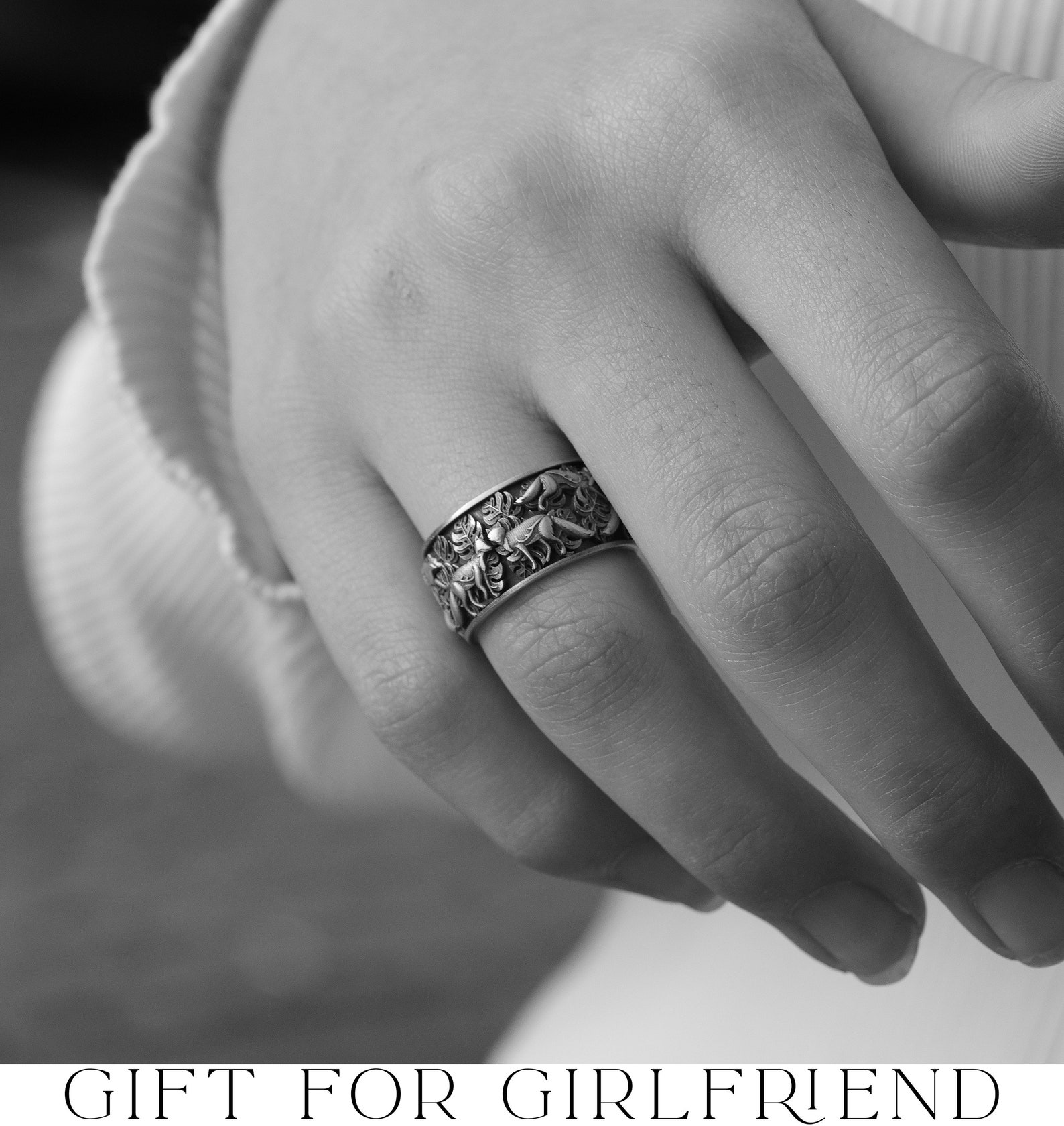 Fox Men Band Ring, Fox Silver Jewelry, Fox Silver Band, Animal Ring ...