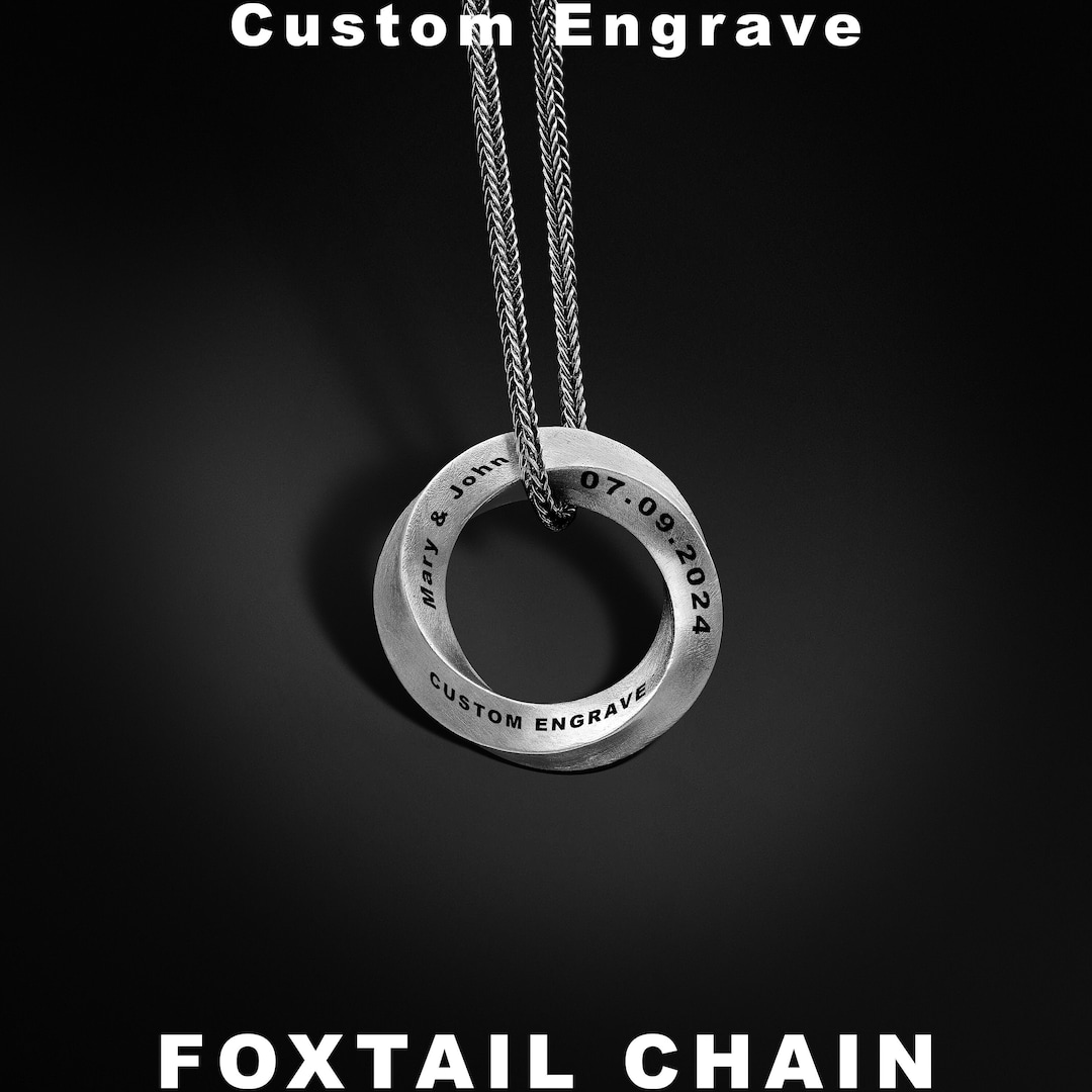 Silver Mobius Pendant for Man Unique Swirl Twisted Necklace Engraved ...
