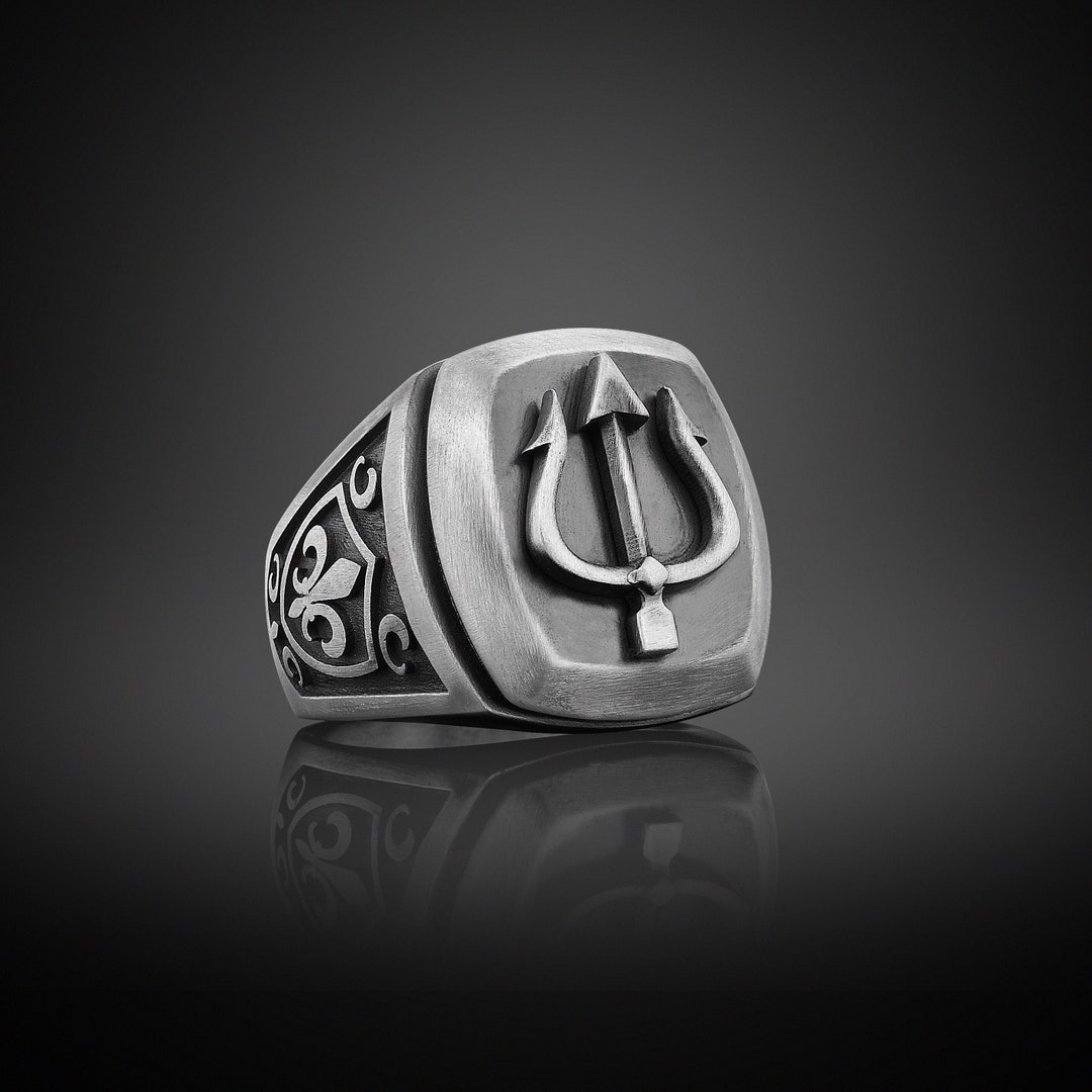 Poseidon Trident Signet Ring for Men, Handmade 925k Sterling Silver ...