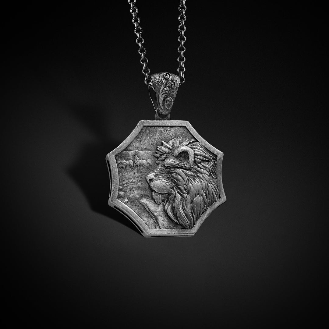 Leo Lion Head Square Medal Necklace Pendant, Customizable Necklace ...