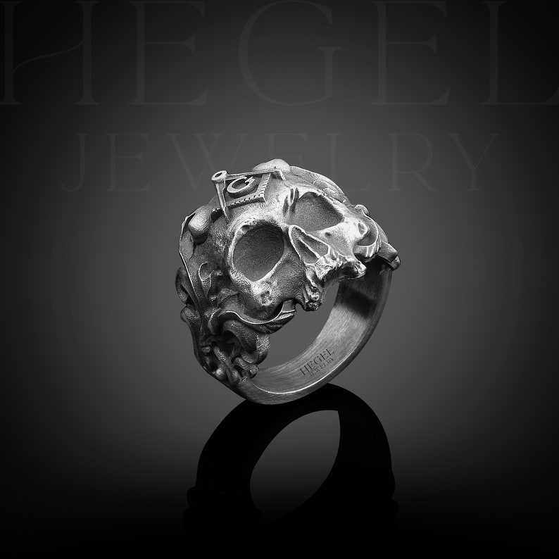 Mason Symbol On Skull With Crown Handmade Sterling Silver Men Etsy