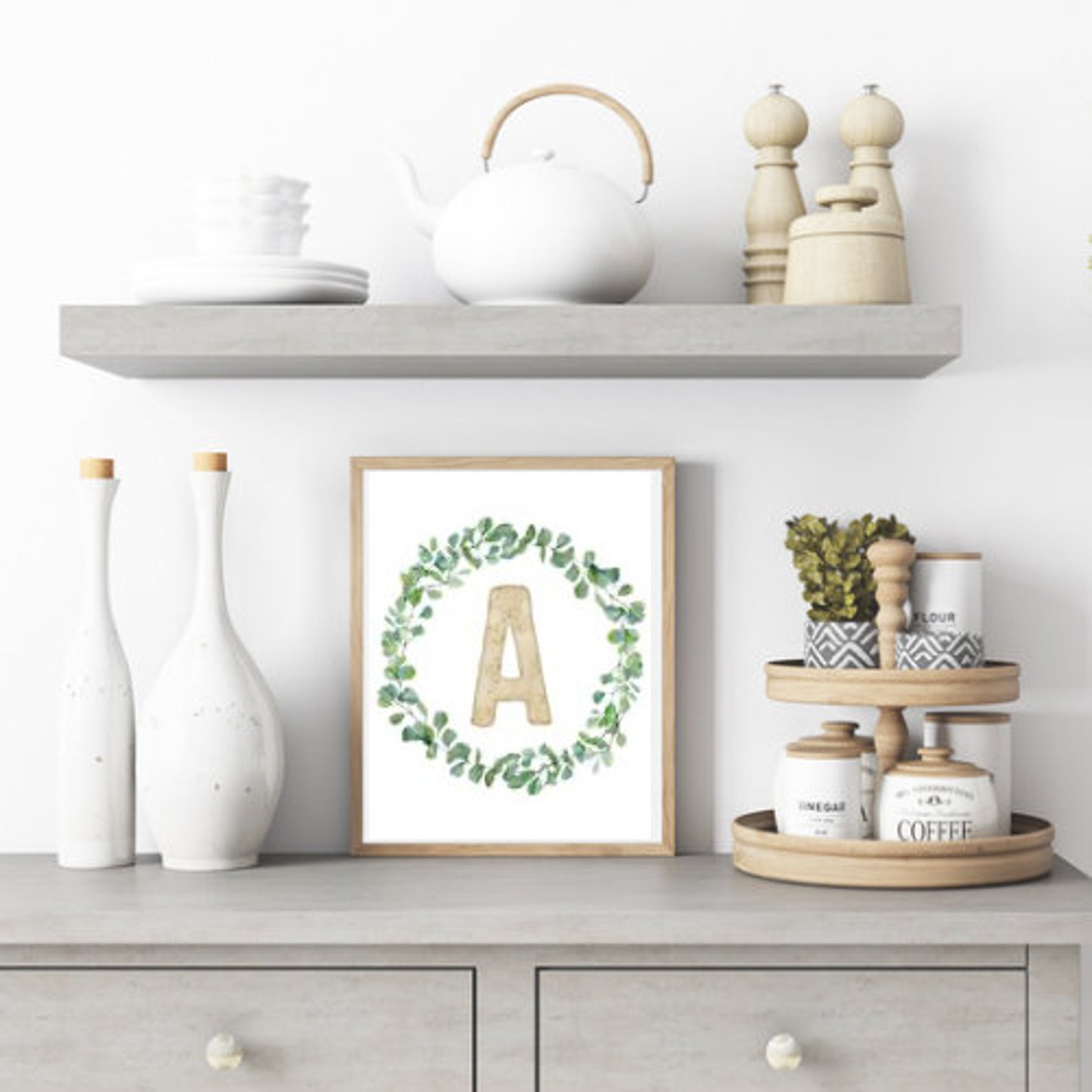 Letter A Gold and Eucalyptus Wreath Digital Download - Etsy