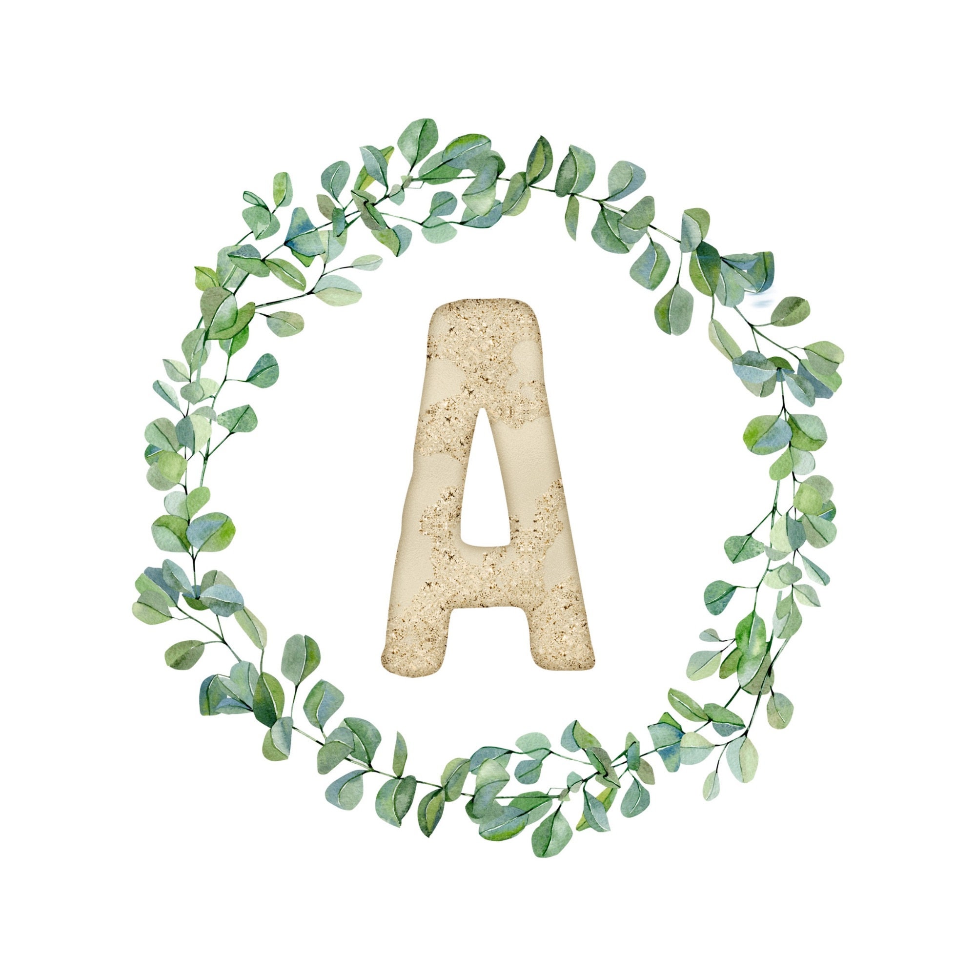 Letter A Gold and Eucalyptus Wreath Digital Download - Etsy