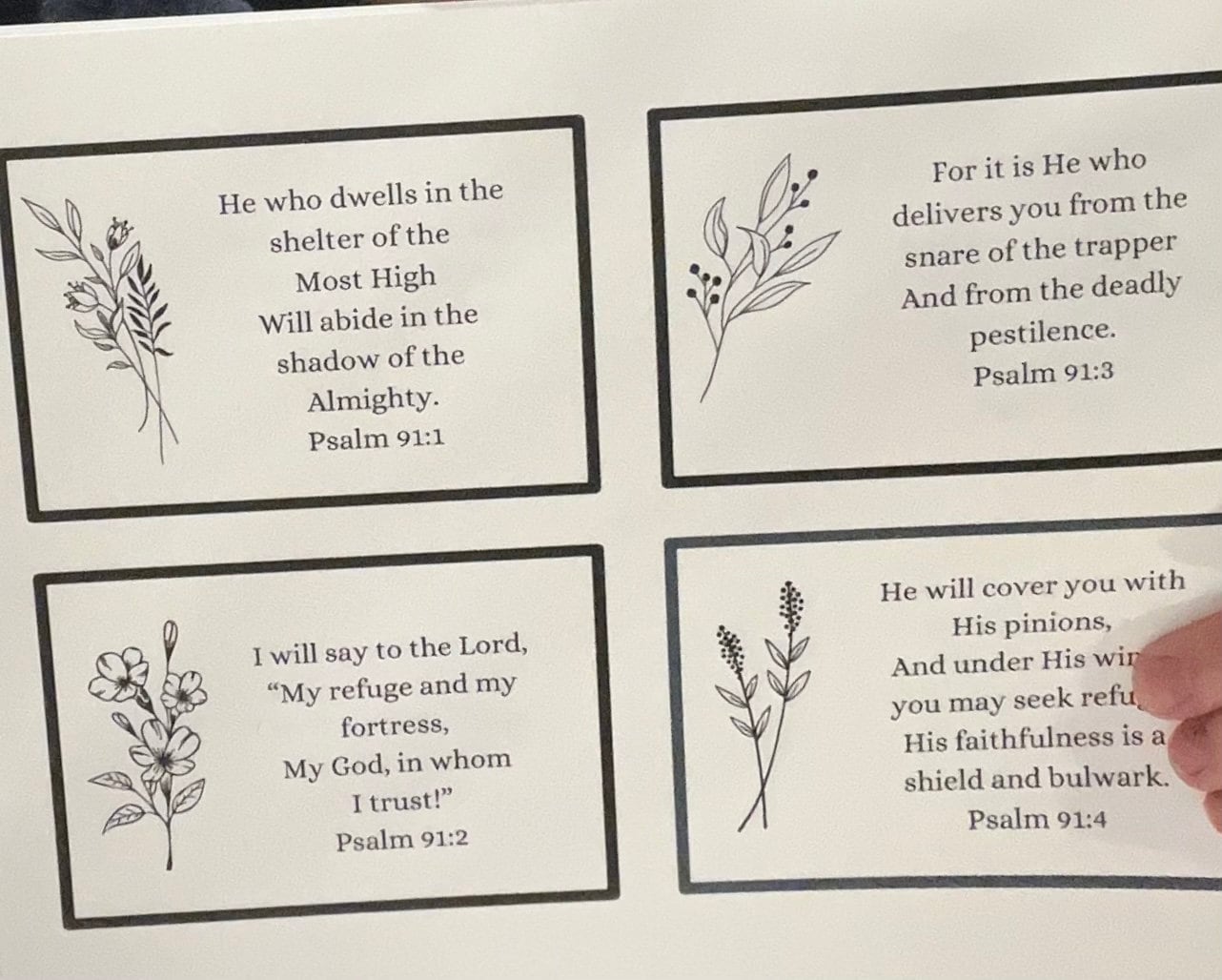 Psalm 91 Scripture Memory Verse Cards With Simple and Cute Florals ...