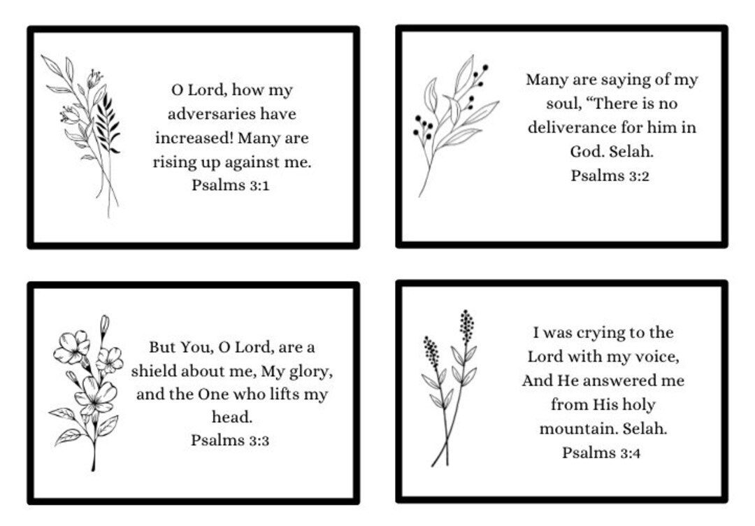 Psalm 3 Scripture Memory Verse Cards With Simple and Cute Florals Black ...