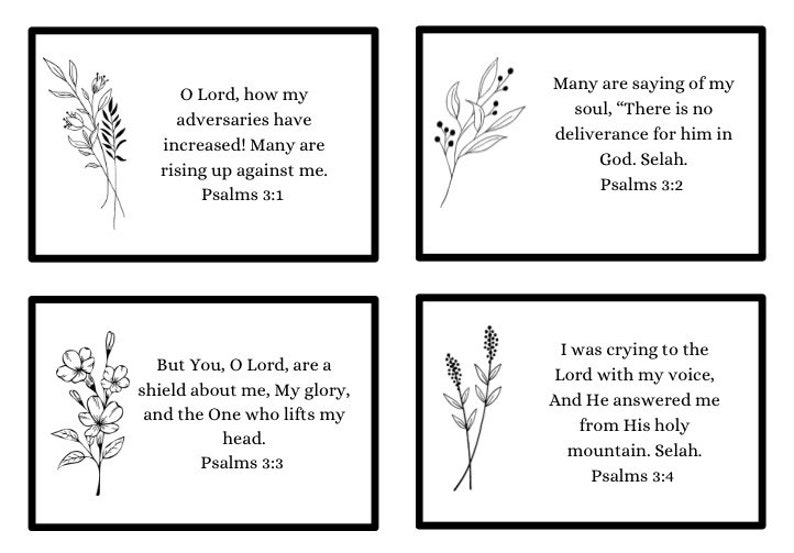 Psalm 3 Scripture Memory Verse Cards With Simple and Cute Florals Black ...