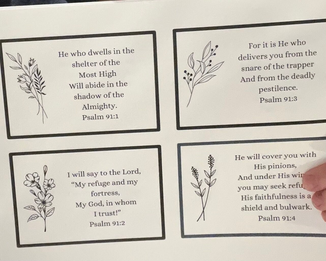 Psalm 3 Scripture Memory Verse Cards With Simple and Cute Florals Black ...