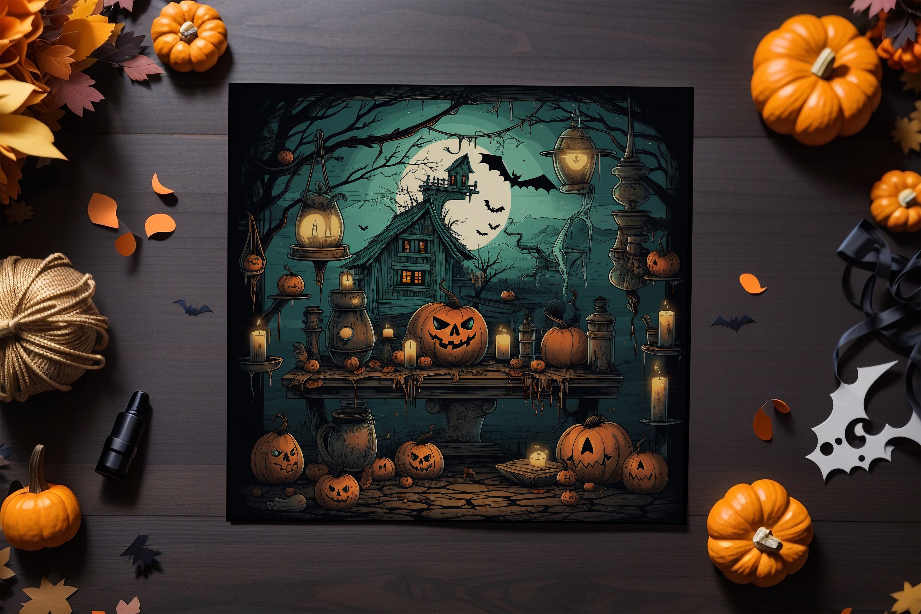 Halloween Scenes Set - Halloween Digital Art - Halloween Wall Art Set ...
