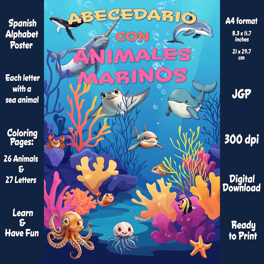 Spanish Alphabet With Sea Animals, Coloring and Learning Activity for ...