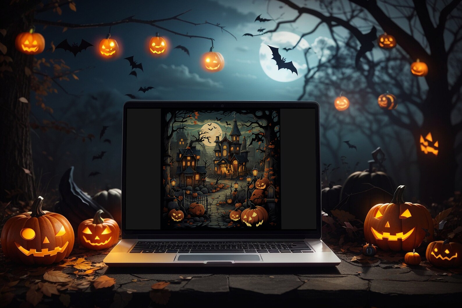 Halloween Scenes Set - Halloween Digital Art - Halloween Wall Art Set ...