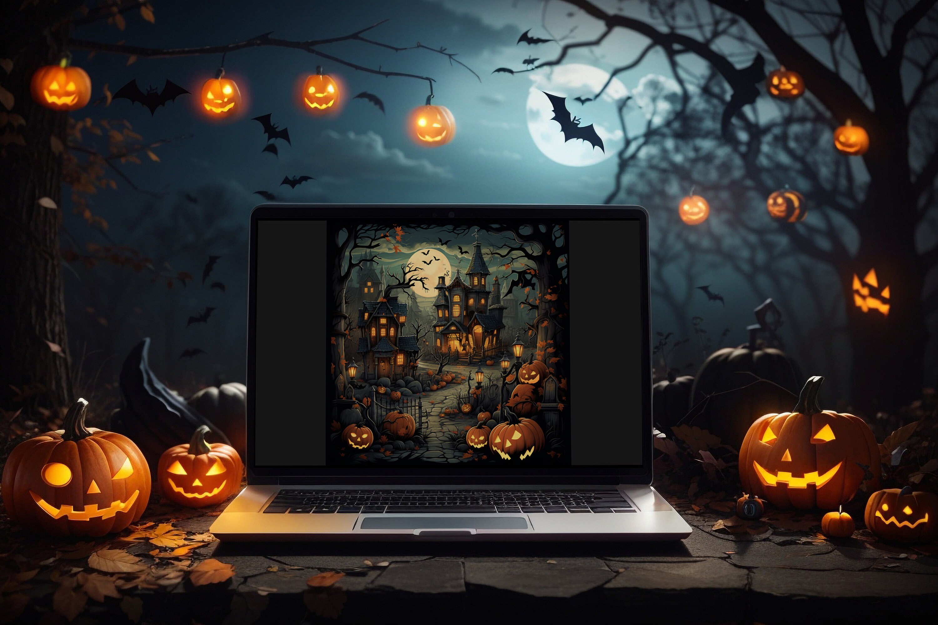 Halloween Scenes Set - Halloween Digital Art - Halloween Wall Art Set ...