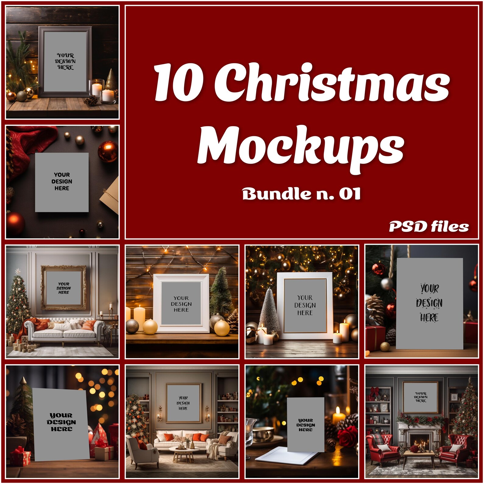 10 Christmas Mockups, Card and Art Frame Mockup Bundle, Holiday Mock up ...