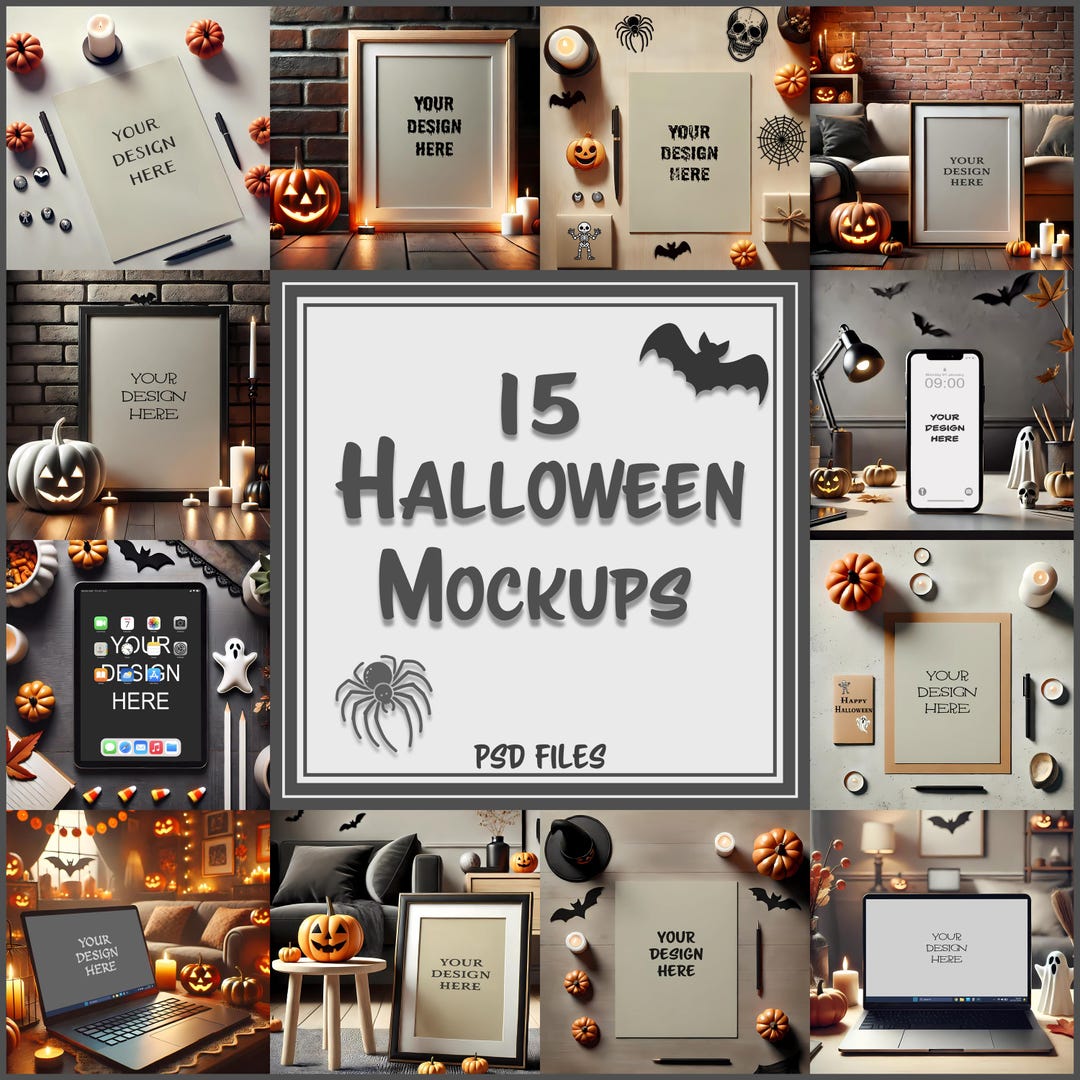 Halloween Mockups, Poster and Art Frame Mockup Bundle, Spooky Fall Mock ...