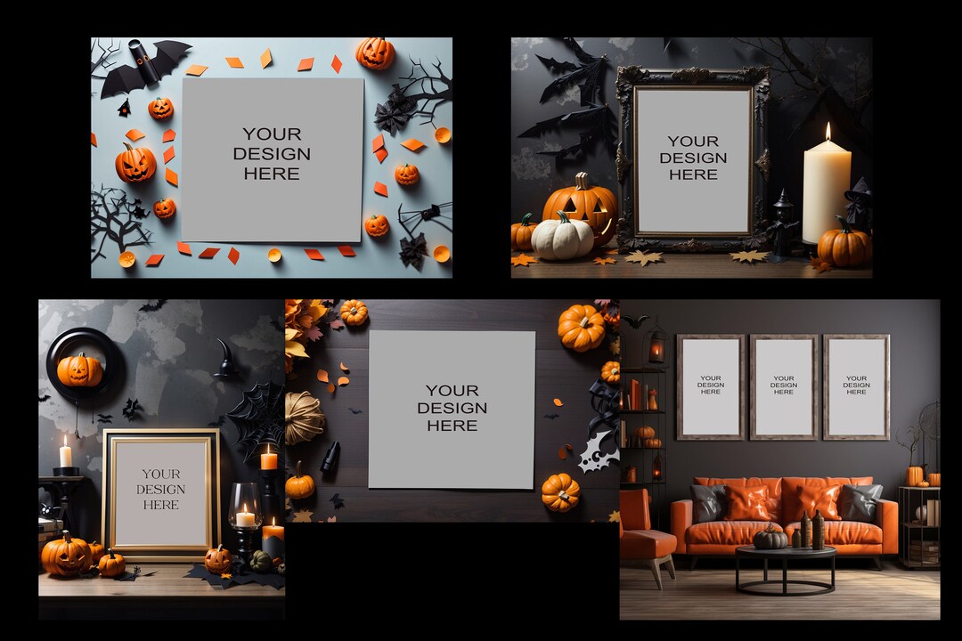 05 Halloween Mockups, Poster and Art Frame Mockup Bundle, Spooky Fall ...
