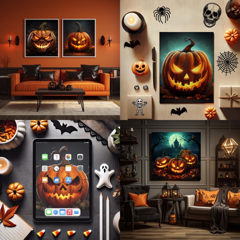 20 Halloween Pumpkins Digital Printable Wall Art Bundle, Spooky Season ...