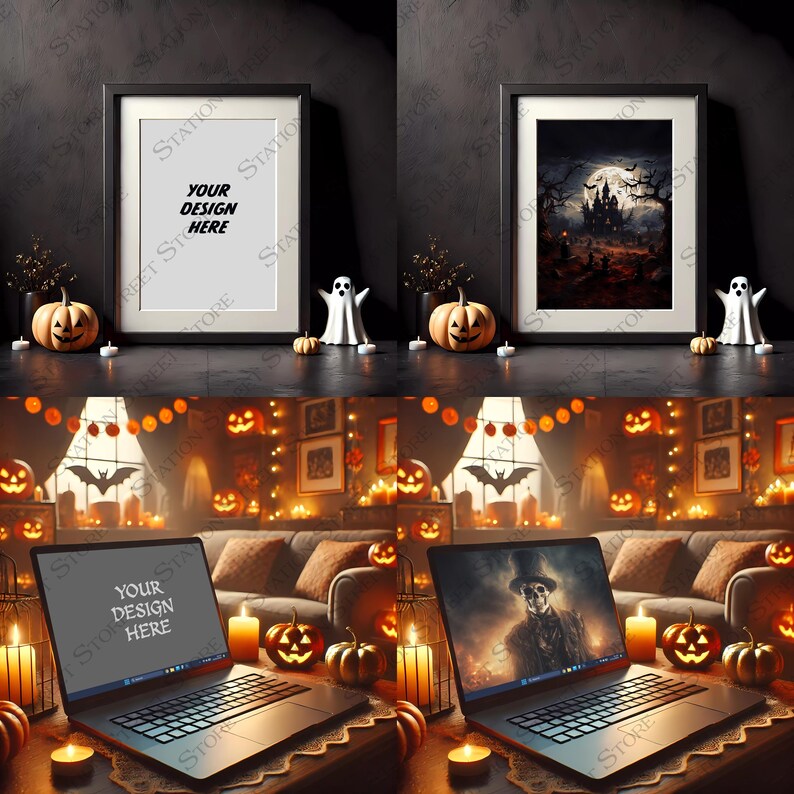 Halloween Mockups, Poster and Art Frame Mockup Bundle, Spooky Fall Mock ...
