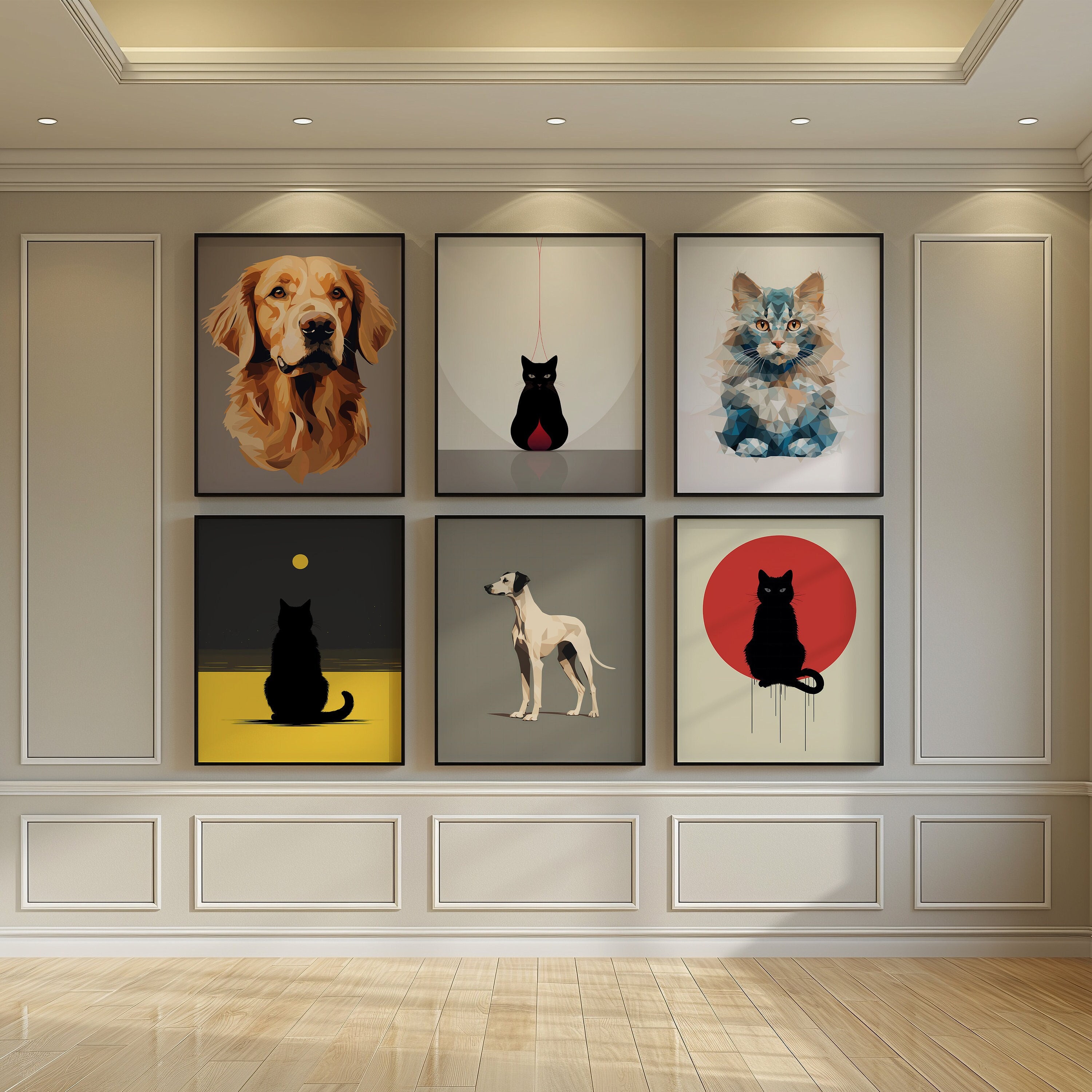 Cats and Dogs Digital Art Bundle Printable Wall Art Minimalist Wall Art ...