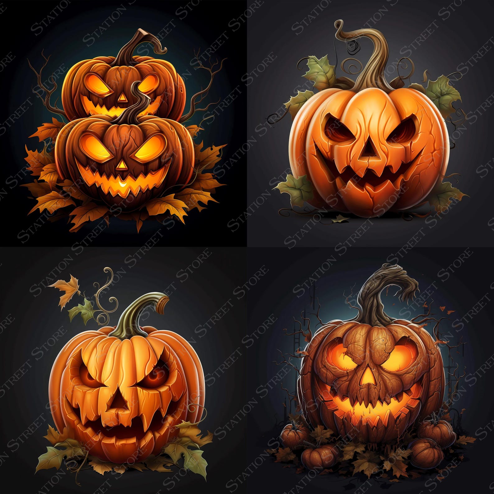 20 Halloween Pumpkins Digital Printable Wall Art Bundle, Spooky Season ...