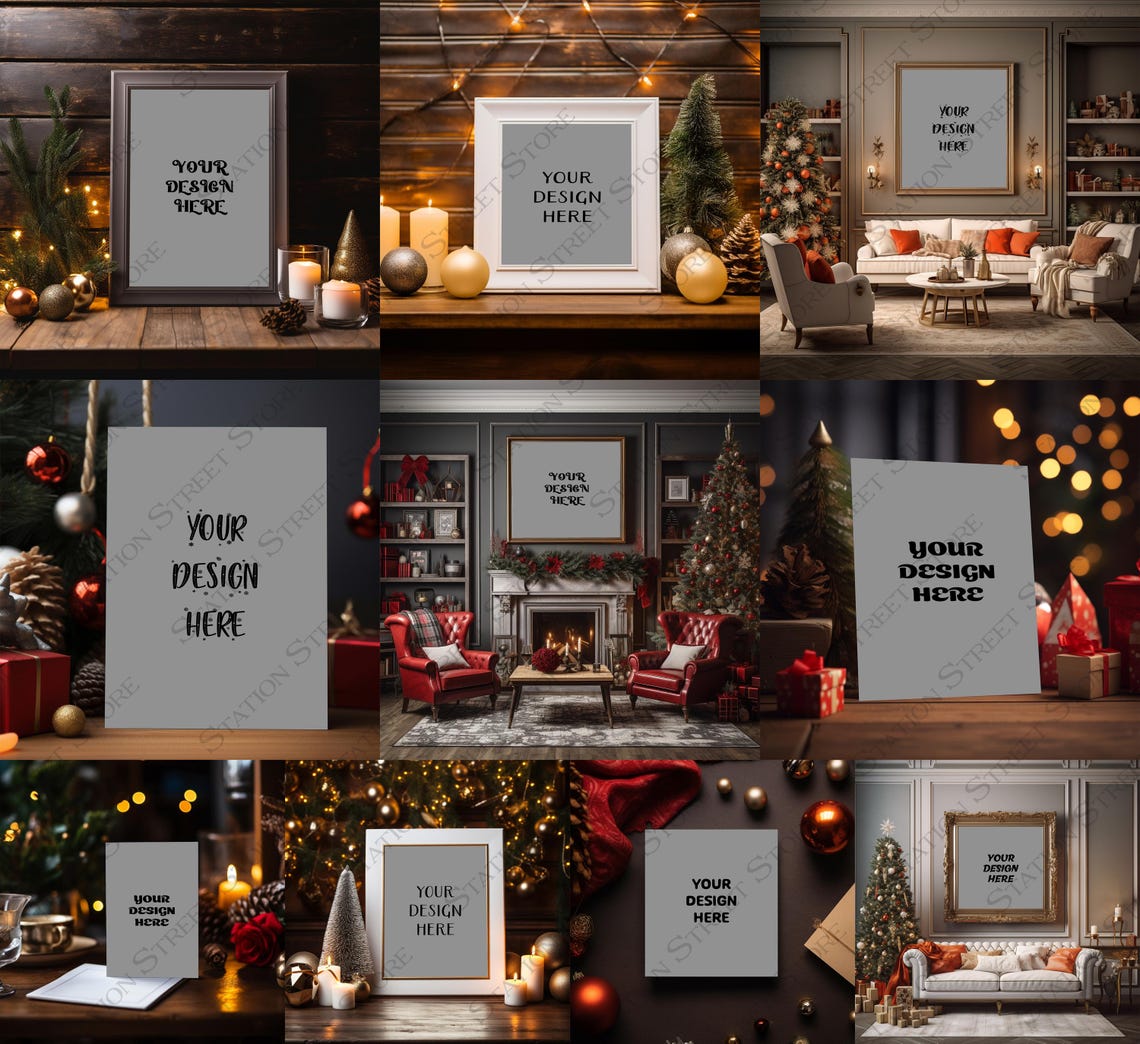 10 Christmas Mockups, Card and Art Frame Mockup Bundle, Holiday Mock up ...